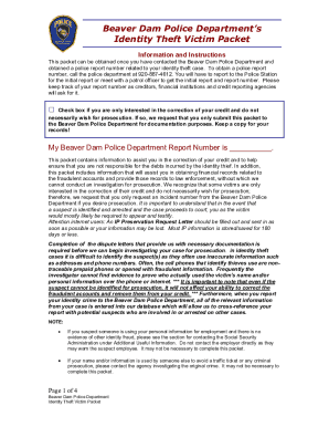 Fillable Online Beaver Dam Police Department's Identity Theft Victim ...