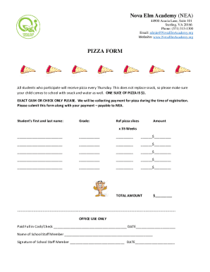 Fillable Online Nova Elm Academy (NEA) PIZZA FORM Fax Email Print ...