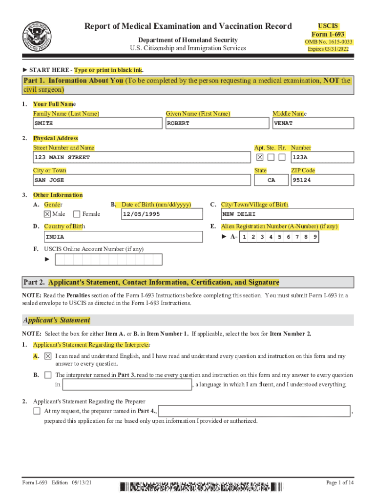 Fillable Online Form I-693 Report of Medical Examination and ...