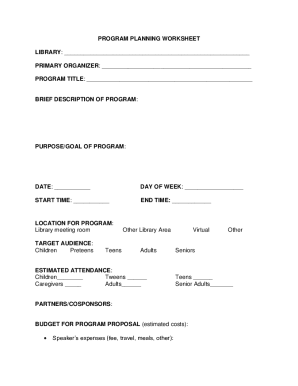 Fillable Online PROGRAM PLANNING WORKSHEET LIBRARY Fax Email Print ...