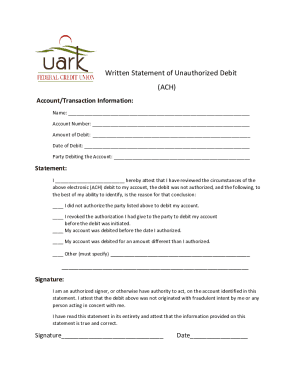 Fillable Online Written Statement of Unauthorized Debit - DFCU ...
