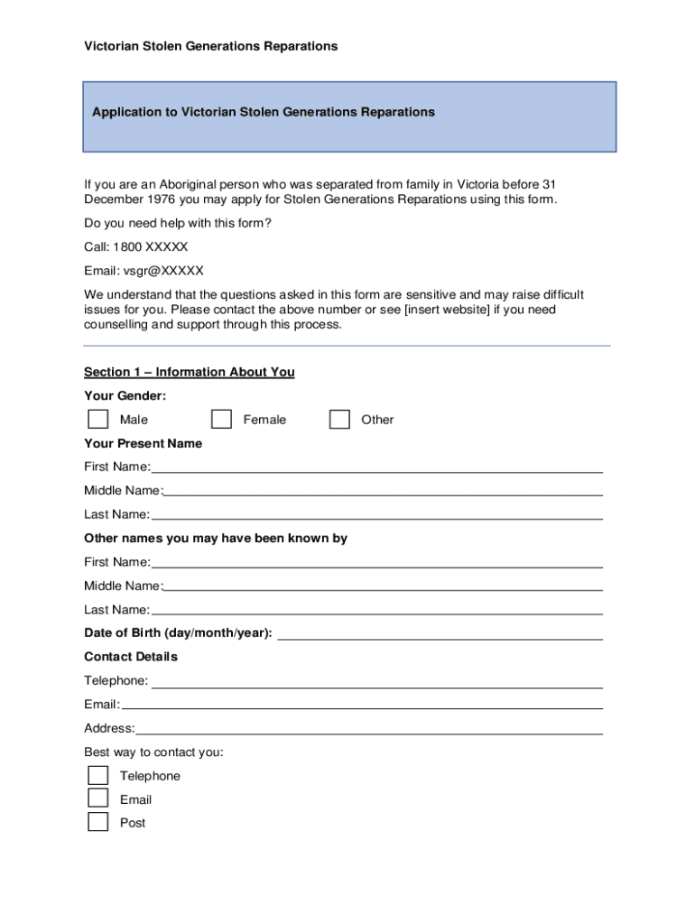 Fillable Online Services for Victoria's Stolen GenerationsFirst Peoples Fax Email Print - pdfFiller