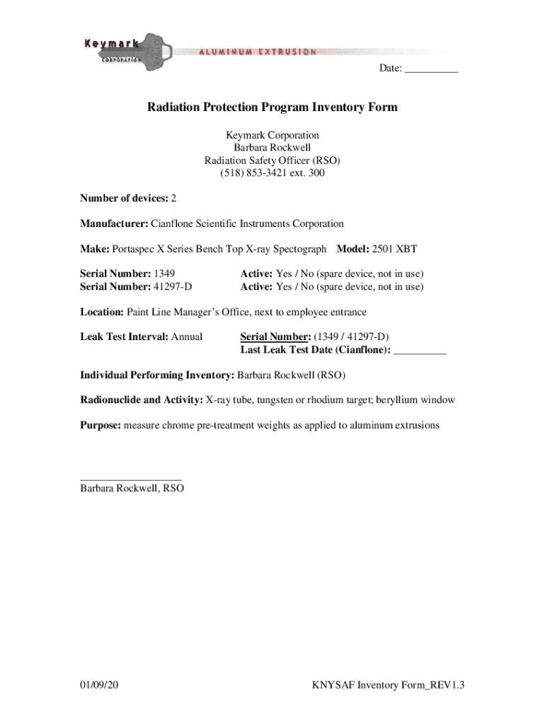 Fillable Online Radiation Protection Program Inventory Form Fax Email ...