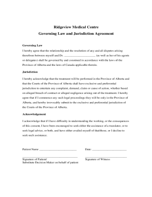 Fillable Online Governing Law; Jurisdiction; Dispute Resolution Sample ...