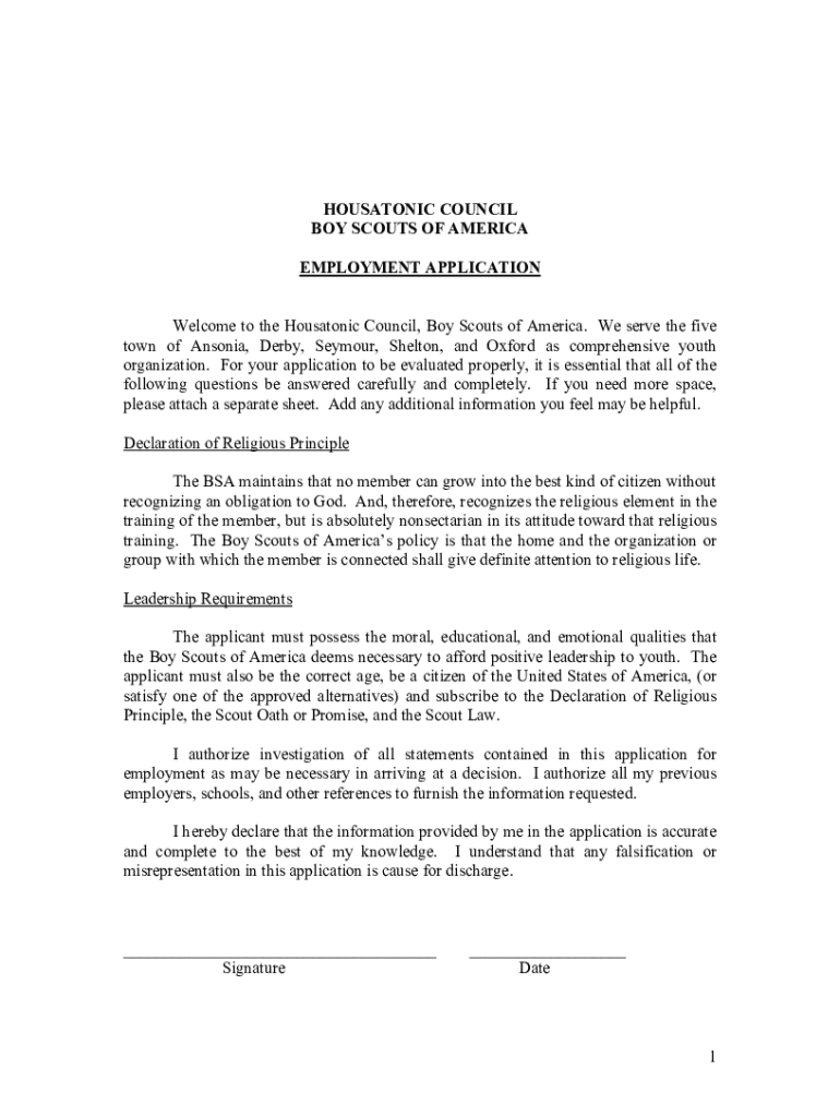 Fillable Online Housatonic Council, BSA - Application for Employment Fax Email Print - pdfFiller