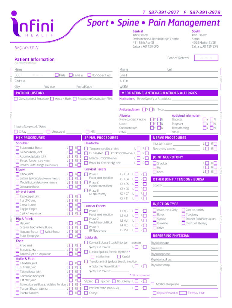 Fillable Online Infini Health - Requisition Form - Calgary Fax Email ...