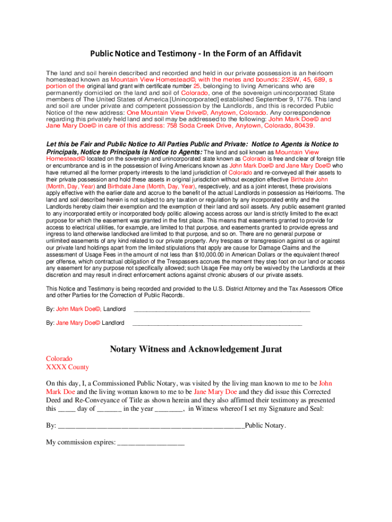 Fillable Online Public Notice and Testimony - In the Form of an ...