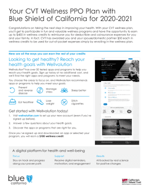 Fillable Online Your CVT Wellness PPO Plan with Blue Shield of ...