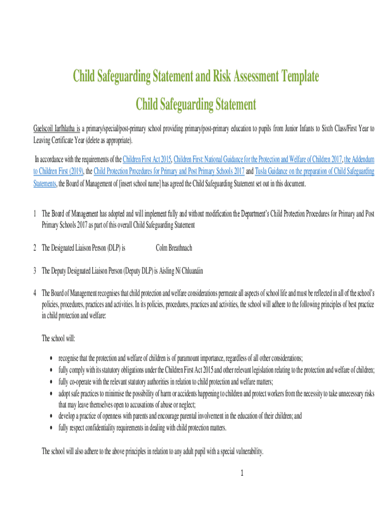 Fillable Online Child Safeguarding StatementGaelscoil Phadraig Fax Email Print - pdfFiller