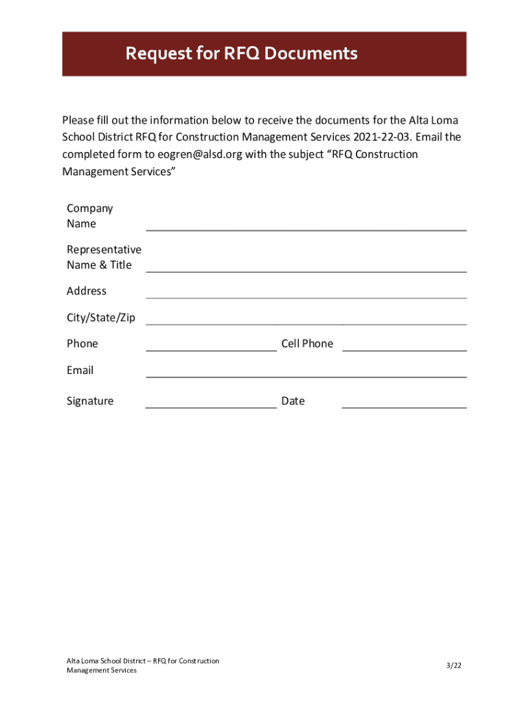 Fillable Online Request for RFQ Documents - Alta Loma School District Fax Email Print - pdfFiller