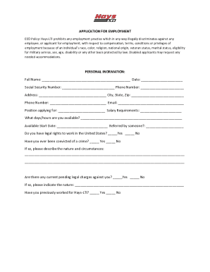Fillable Online Hays LTI - Application for Employment Fax Email Print ...