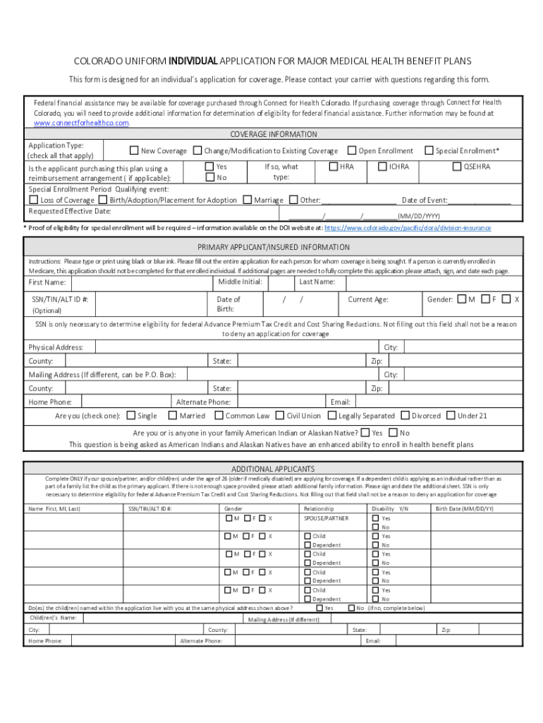 Fillable Online colorado uniform employee application for small group ...
