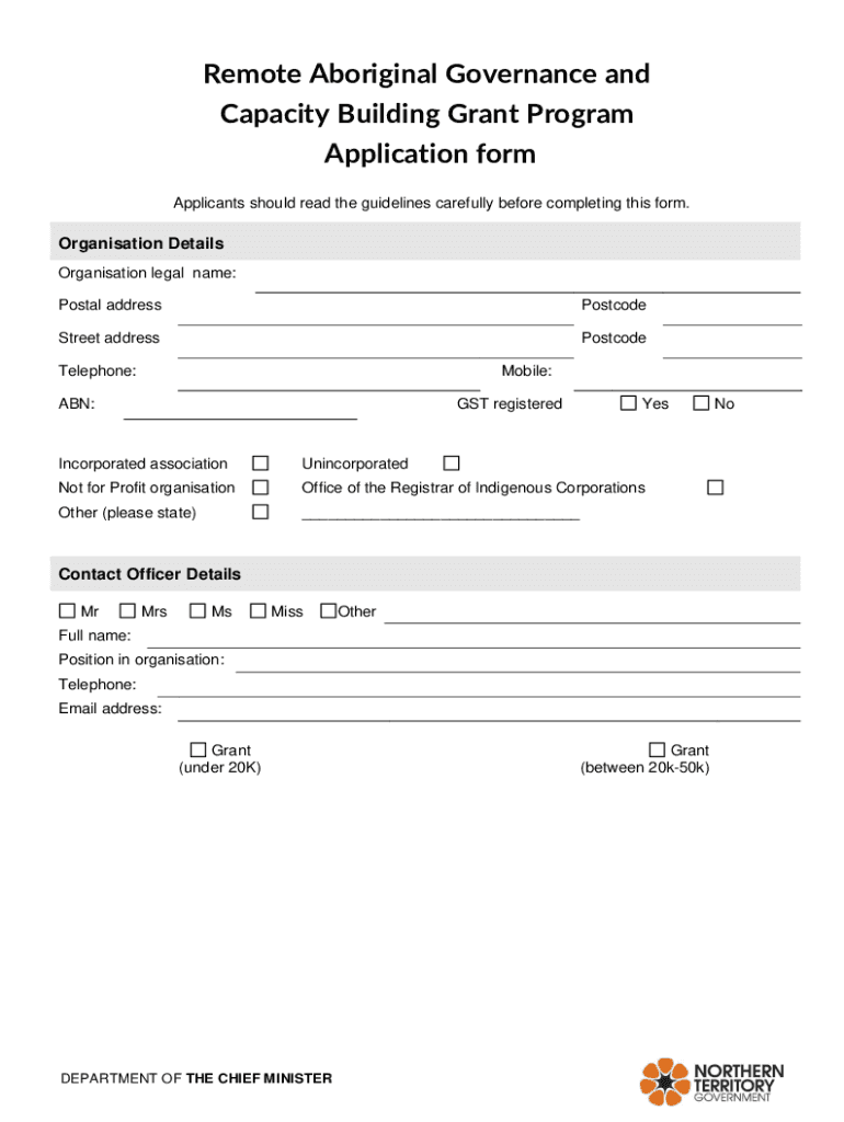 Fillable Online dcm nt gov Remote Aboriginal Governance - Application ...