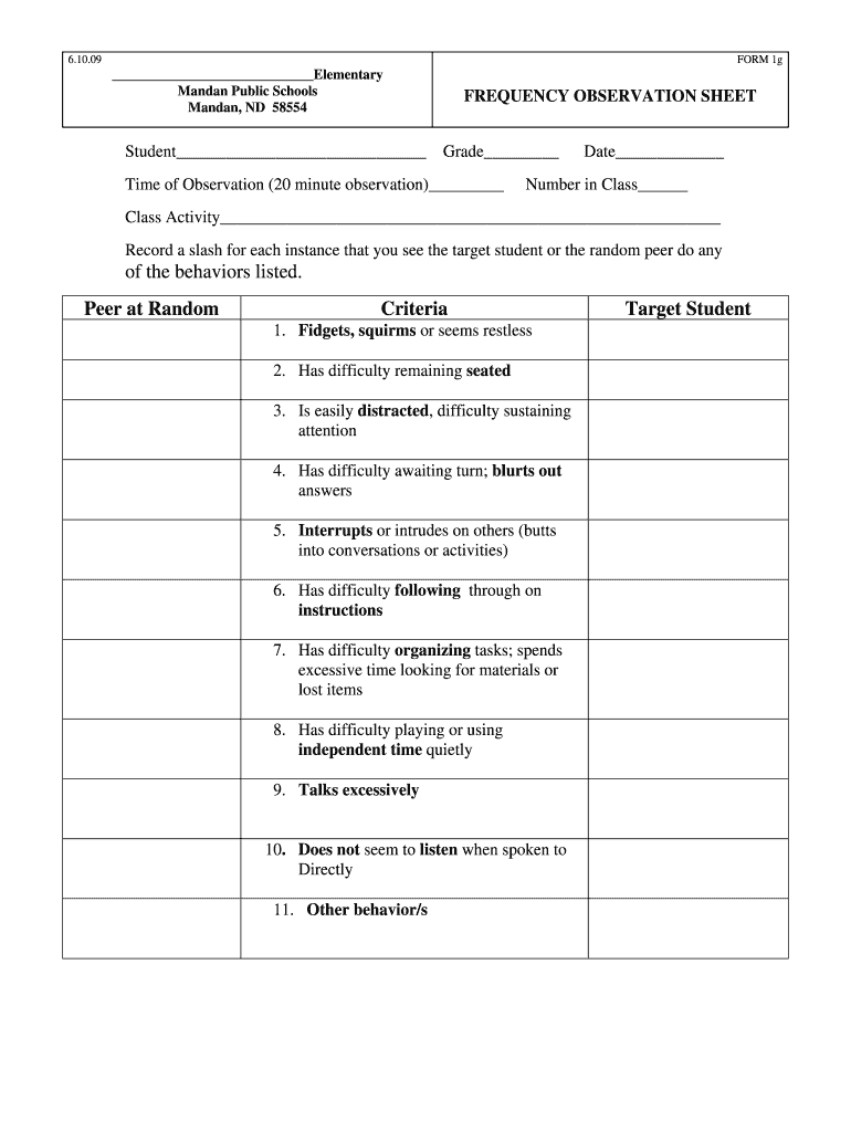 Fillable Online mandan k12 nd RTI - Frequency Obeservaton Sheet form 1g ...