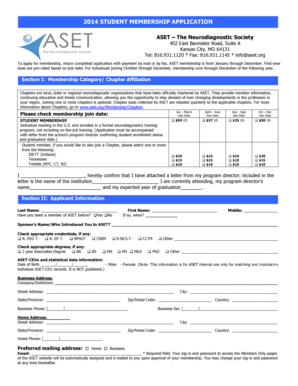 Fillable Online aset 2014 STUDENT MEMBERSHIP APPLICATION ASET The ...