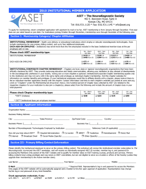 Fillable Online aset 2015 INSTITUTIONAL MEMBER APPLICATION ASET The ...