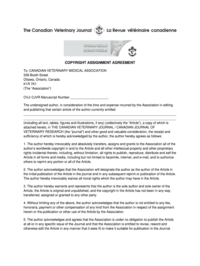 Fillable Online COPYRIGHT ASSIGNMENT AGREEMENT Fax Email Print - pdfFiller