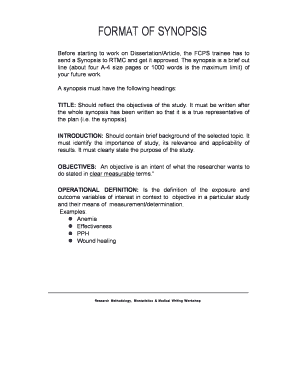 Fillable Online FORMAT OF SYNOPSIS Fax Email Print - pdfFiller