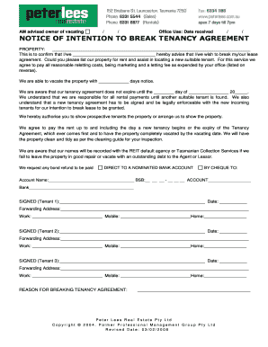 Fillable Online Intention to Break Tenancy Agreement Fax Email Print ...