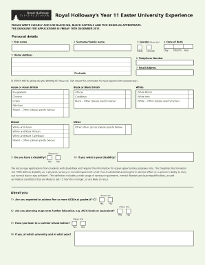 Fillable Online Royal Holloways Year 11 Easter University Experience Fax Email Print - pdfFiller