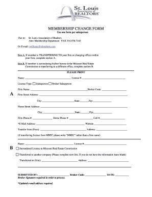 Fillable Online MEMBERSHIP CHANGE FORM - St. Louis Association of ...