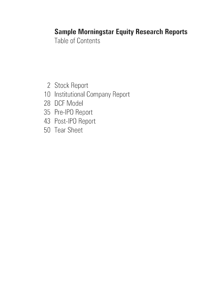 Fillable Online Sample Morningstar Equity Research Reports Fax Email ...