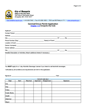 Fillable Online eannapolis Carnival Circus License Application - City ...