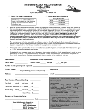 Fillable Online 2013 omro family aquatic center rental form - City of ...