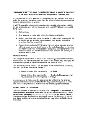Fillable Online GUIDANCE NOTES FOR COMPLETION OF A NOTICE TO QUIT Fax ...