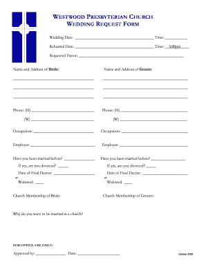 Fillable Online westwoodpres Wedding Request Form - Westwood ...
