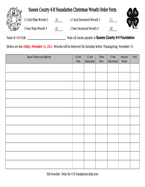 Fillable Online sussex4h Sussex County 4-H Foundation Christmas Wreath ...