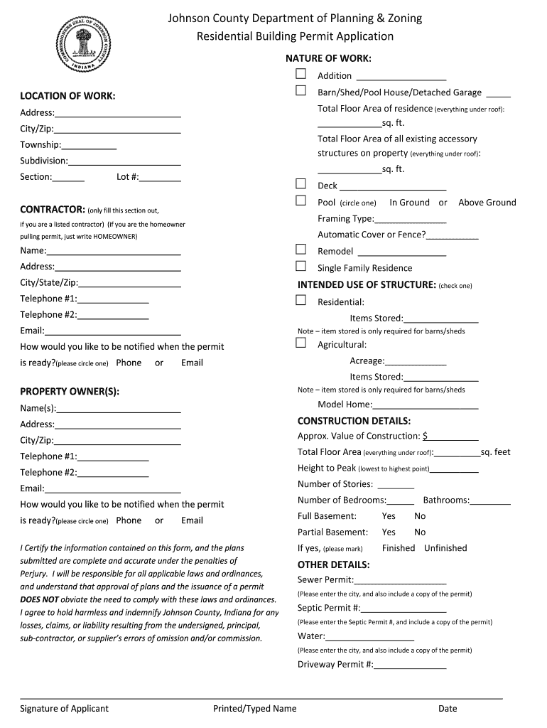 Fillable Online Residential Building Permit Application - Johnson ...