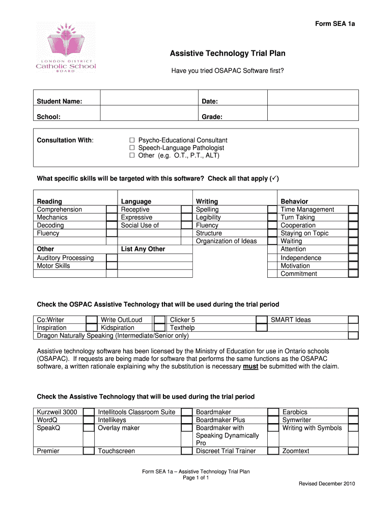 Fillable Online Form SEA 1a - Assistive Technology Trial Plan.pdf Fax ...