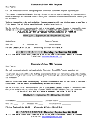 Fillable Online Elementary School Milk Program Fax Email Print - pdfFiller