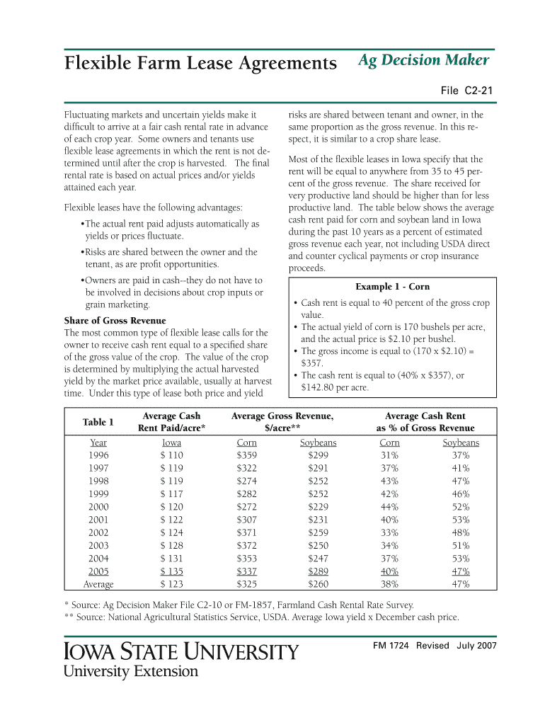 Fillable Online agrisk umn Flexible Farm Lease Agreements - National Ag ...