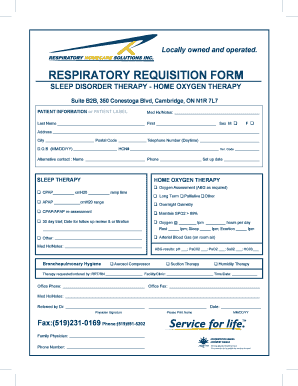 Fillable Online RESPIRATORY REQUISITION FORM Locally owned and operated ...