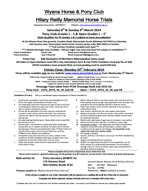 Fillable Online wyena ponyclubvic org Wyena Horse amp Pony Club Hilary ...