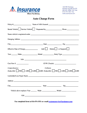 Fillable Online insure ararental Auto Change Form - ARA Insurance Fax ...