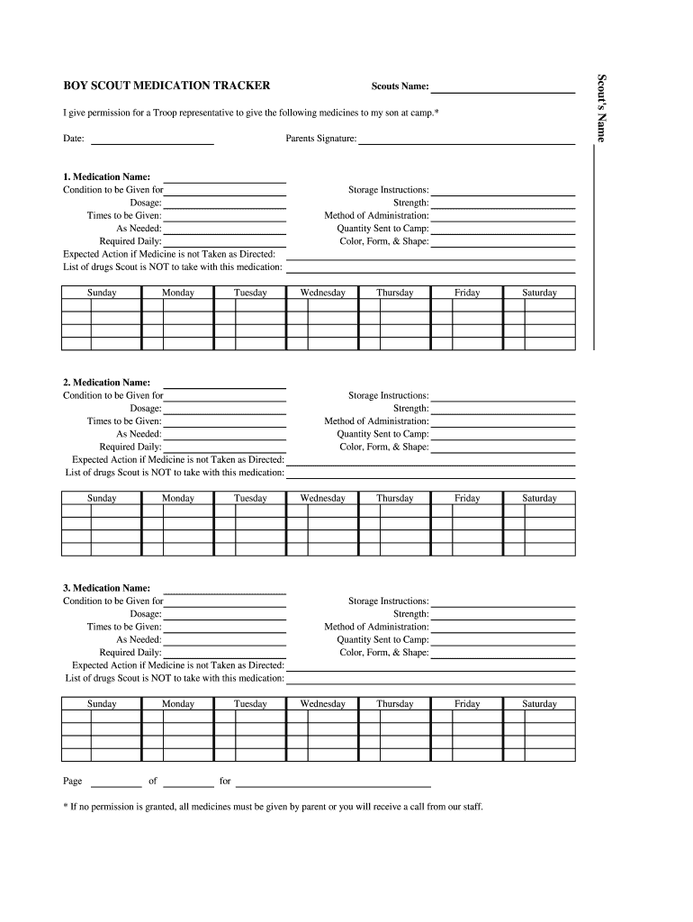Fillable Online troop574 BOY SCOUT MEDICATION TRACKER Scouts Name ...