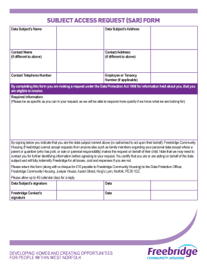 Fillable Online freebridge org Subject access request (sar) form ...