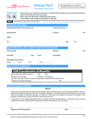 Fillable Online Medicare Part D Prescription Claim Form - GlobalHealth ...