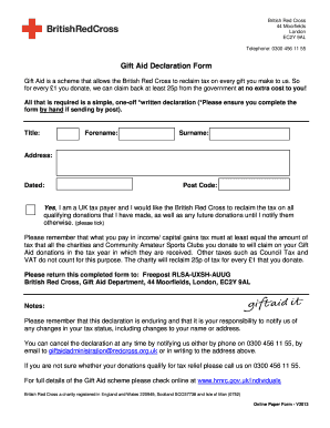 Fillable Online redcross org Gift Aid Declaration Form - British Red ...