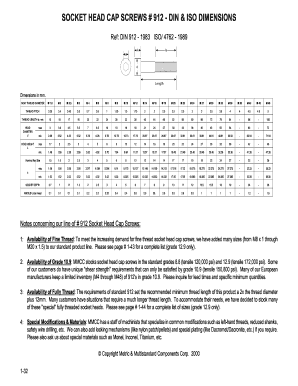 Fillable Online SOCKET HEAD CAP SCREWS # 912 - DIN & ISO DIMENSIONS Fax ...