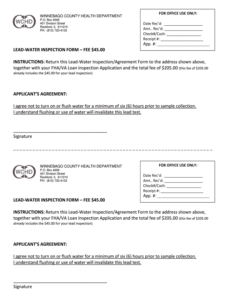 Fillable Online wchd App. #: LEAD-WATER INSPECTION FORM FEE $45.00 ...