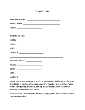 Fillable Online APARTMENT NAME TENANT NAME MAKE OF VEHICLE Fax Email ...