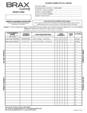 Fillable Online Order Form - BRAX Fundraising Fax Email Print - pdfFiller