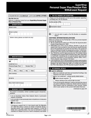Fillable Online SuperWrap Personal Super Plan/Pension Plan Withdrawal Request Complete this form ...