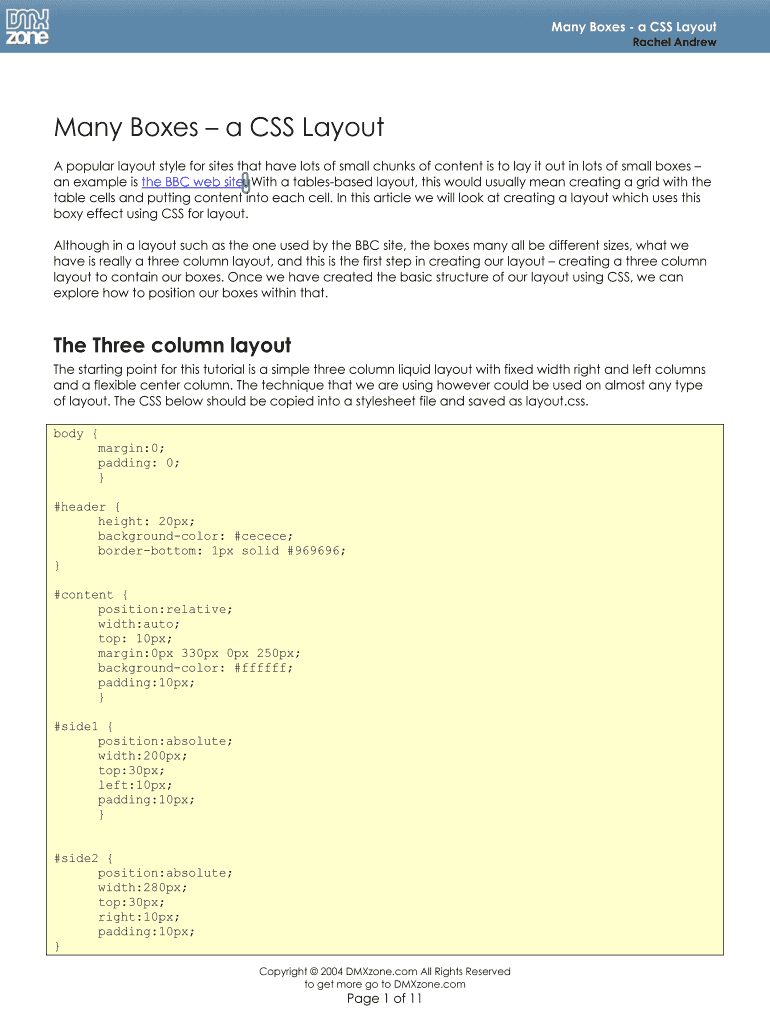Fillable Online Many Boxes - a CSS Layout - people Fax Email Print - pdfFiller