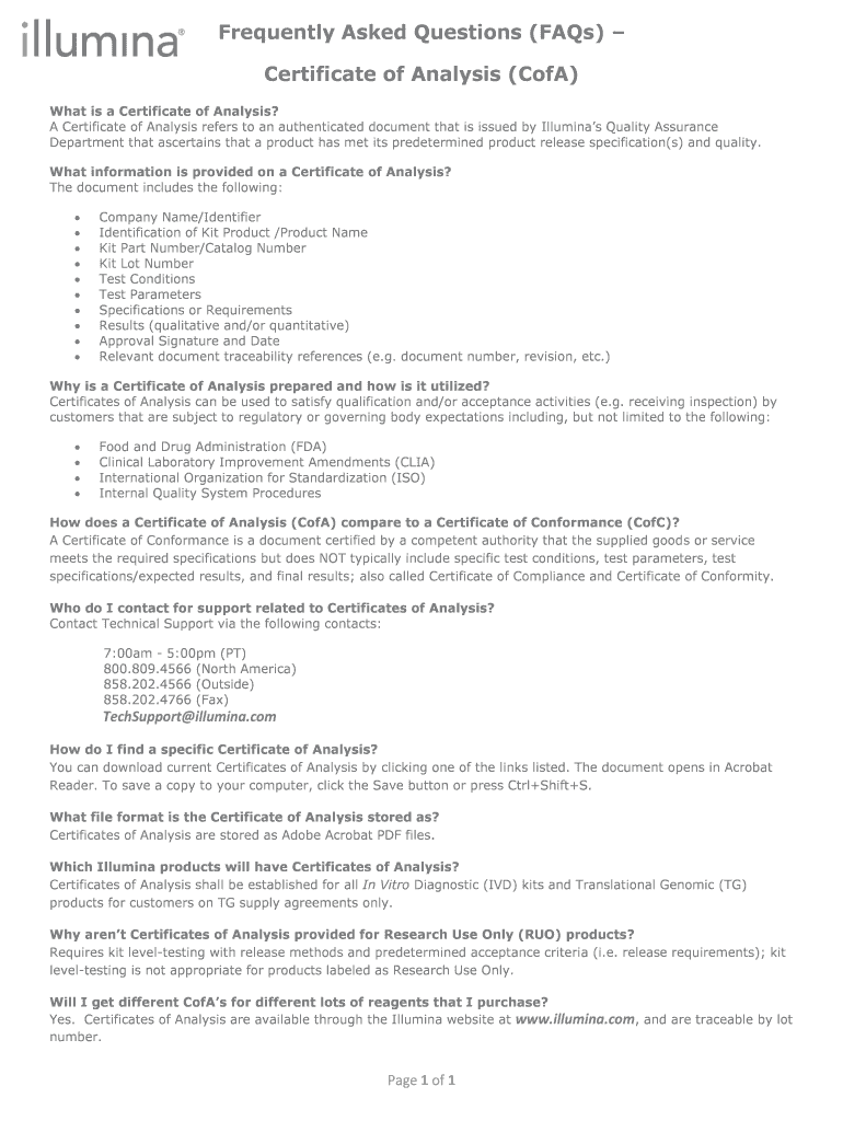 Fillable Online Certificate of Analysis (CofA) Fax Email Print - pdfFiller