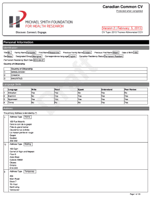 Fillable Online msfhr Canadian Common CV Fax Email Print - pdfFiller
